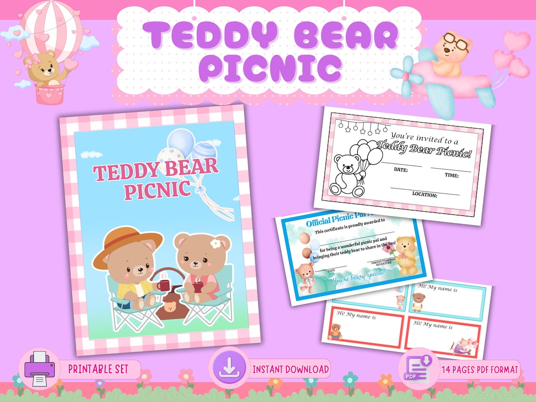 Teddy Bear Picnic Printable Activity Pack | 14 Page Party Set With ...