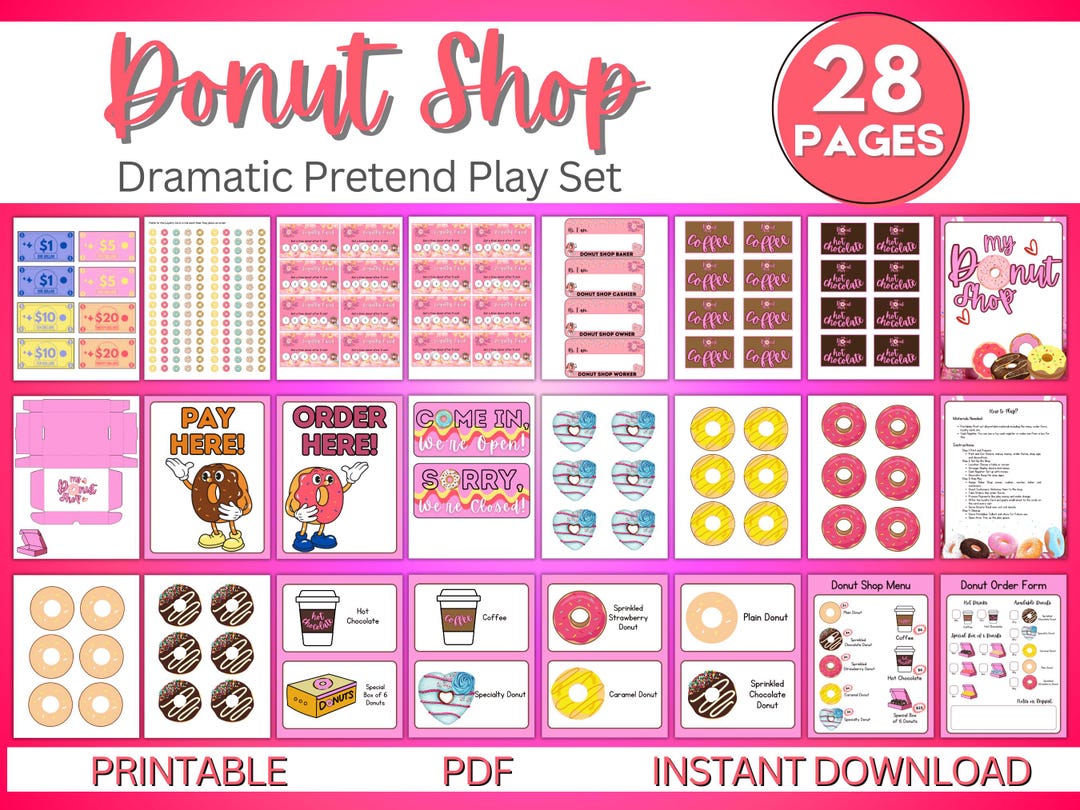 Donut Shop Dramatic Play Printable Set PDF Pretend Play Kit for Kids ...