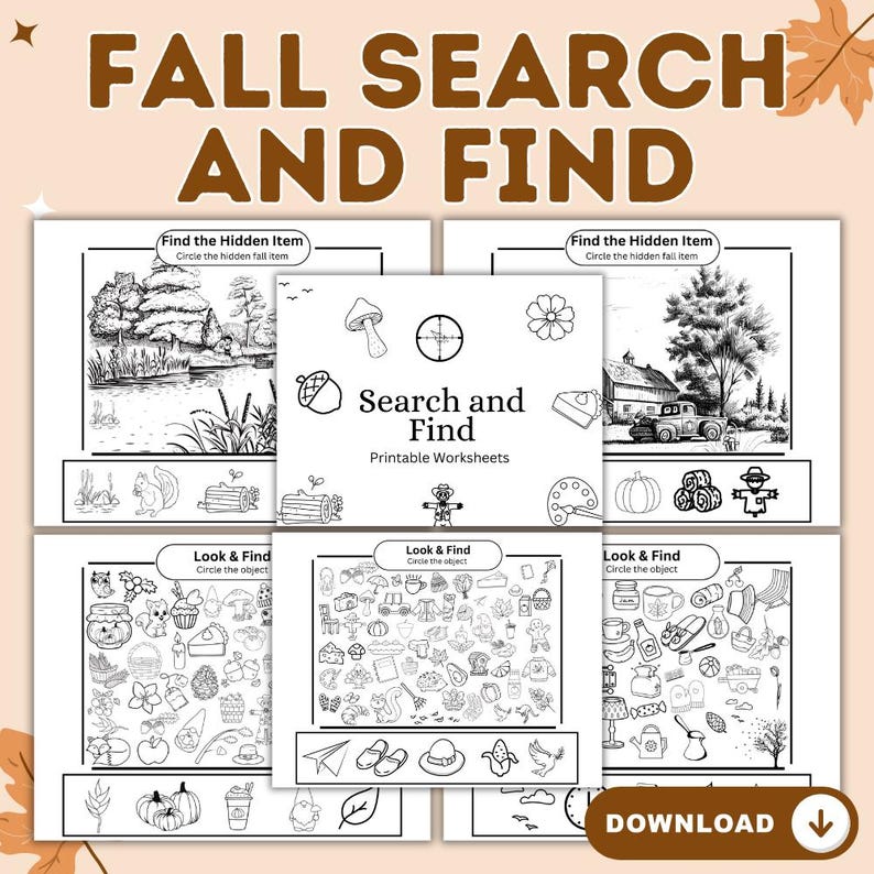 Fall Search and Find Printable Worksheets | Autumn Look and Find ...