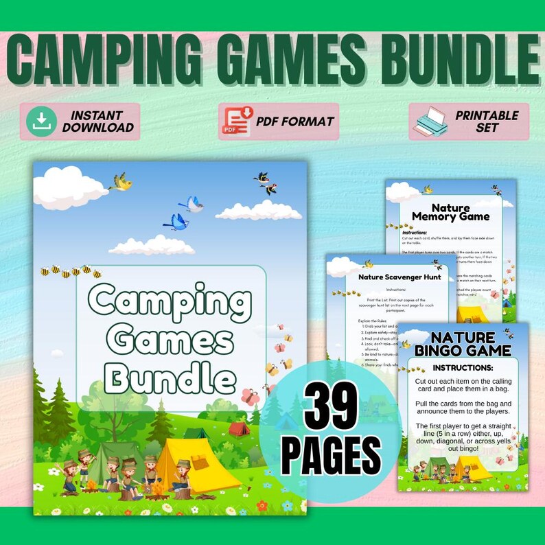 Camping Games Bundle Printable Outdoor Activity Pack for Kids and ...