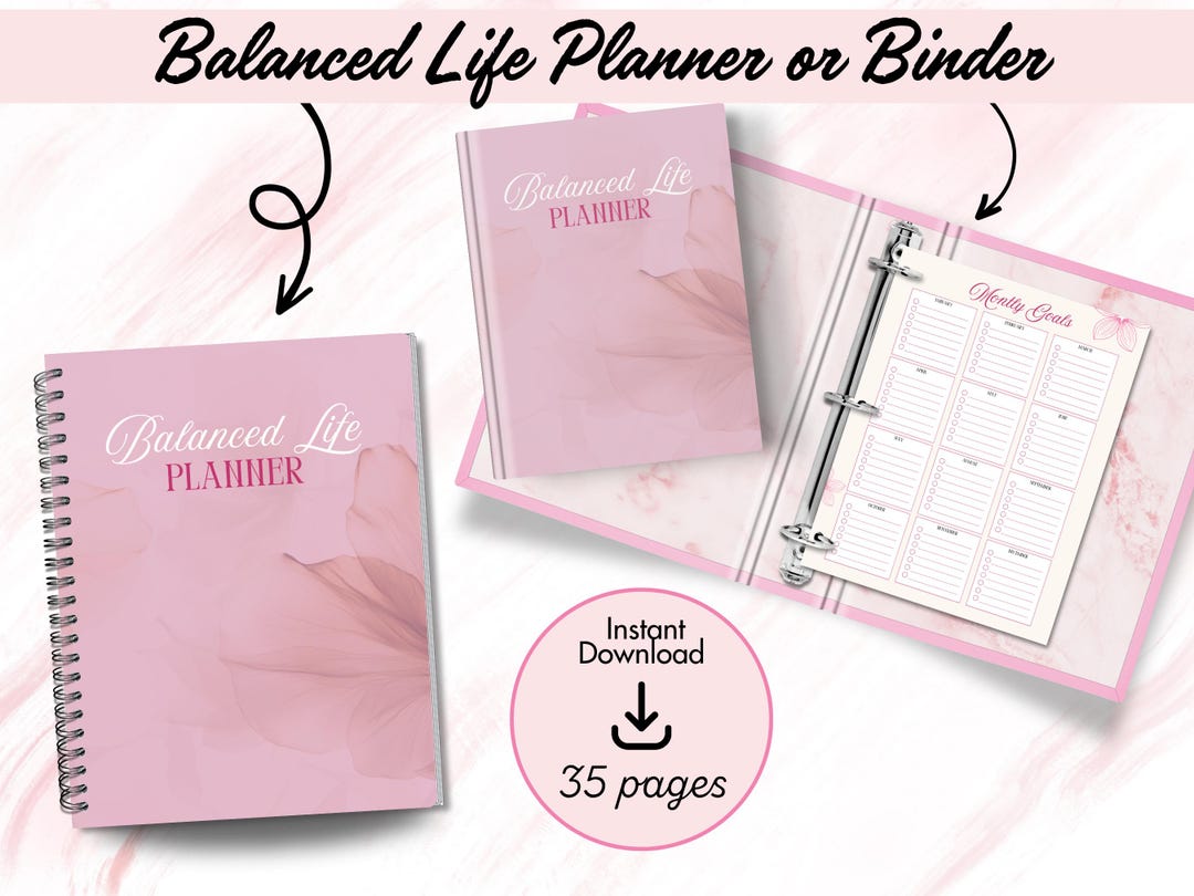 Balanced Life Planner Printable Binder | 35 Page Wellness Productivity ...
