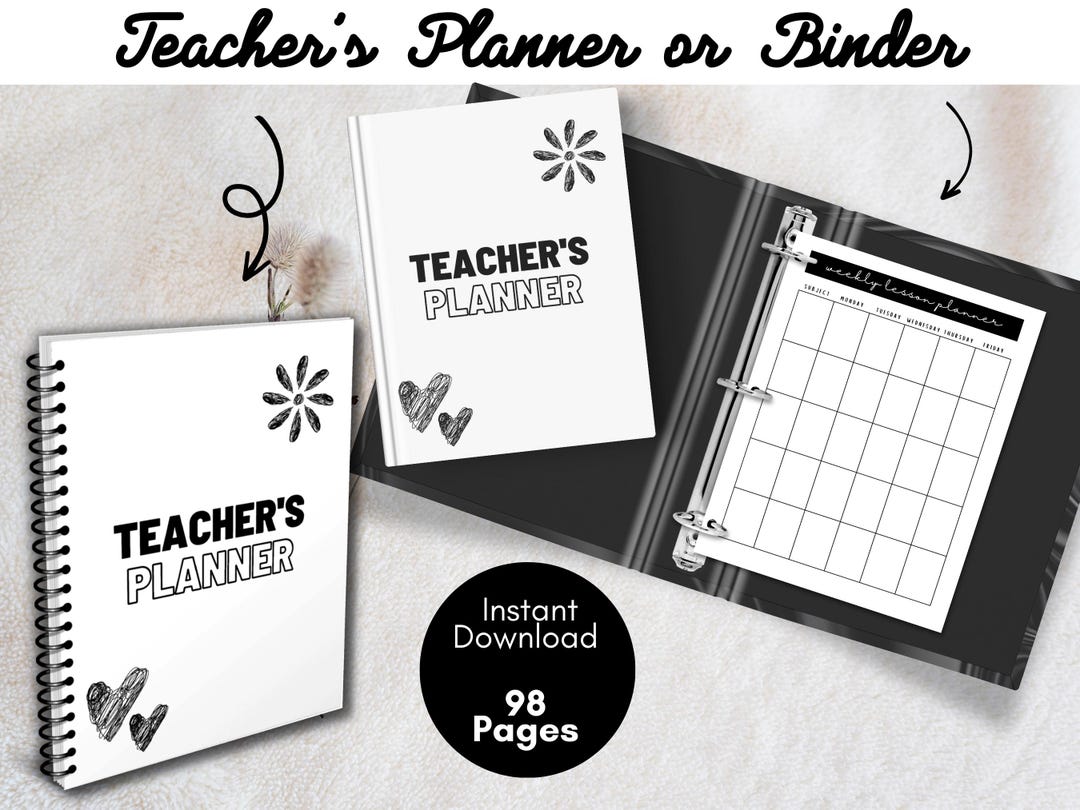 Printable Teacher Planner Binder | 98 Page Teacher Lesson Planner ...