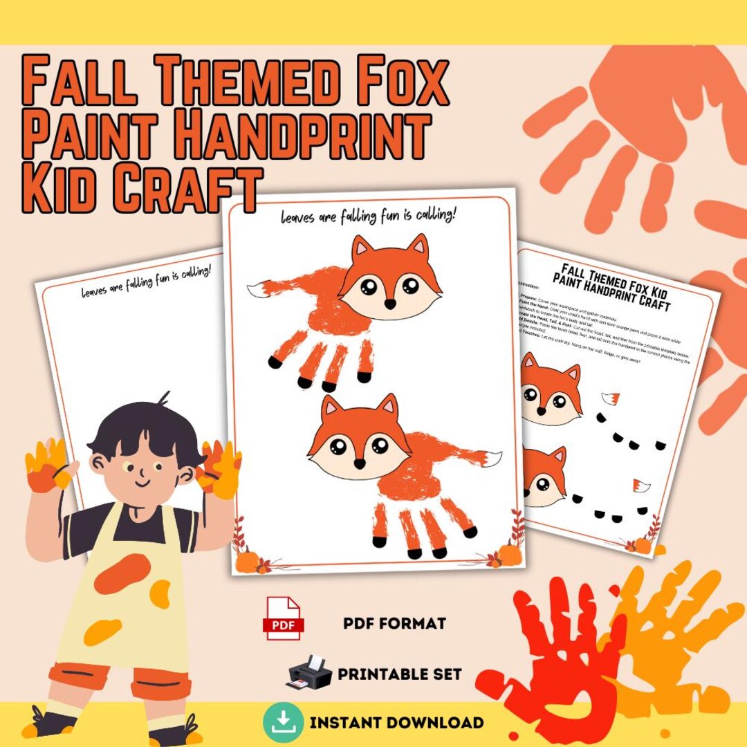 Fall Fox Handprint Craft Printable | Autumn Animal Kids Art Activity ...
