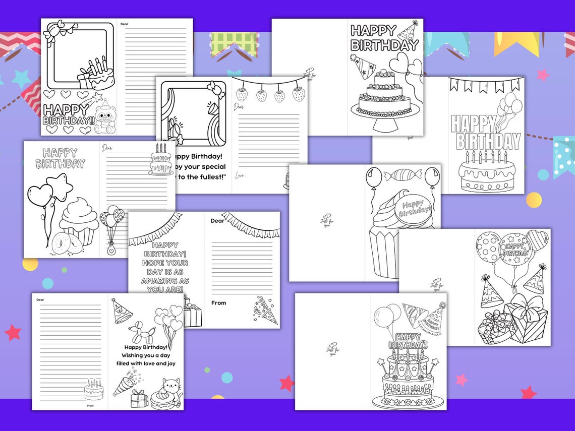 Printable Birthday Cards to Color and Fold for Kids | Fun DIY Coloring ...