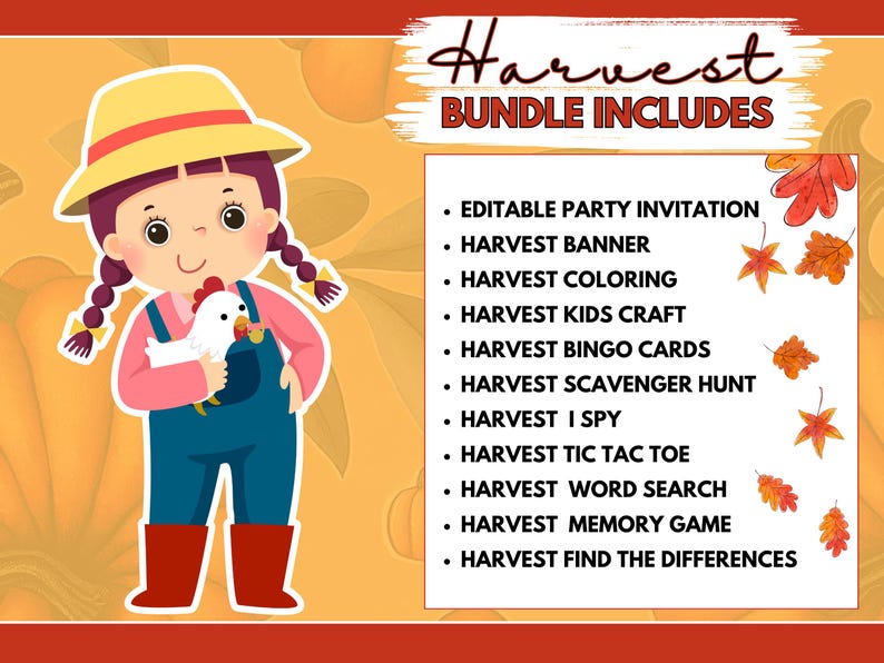 Harvest Party Printable Bundle Kids Activities Games Crafts Invitation ...