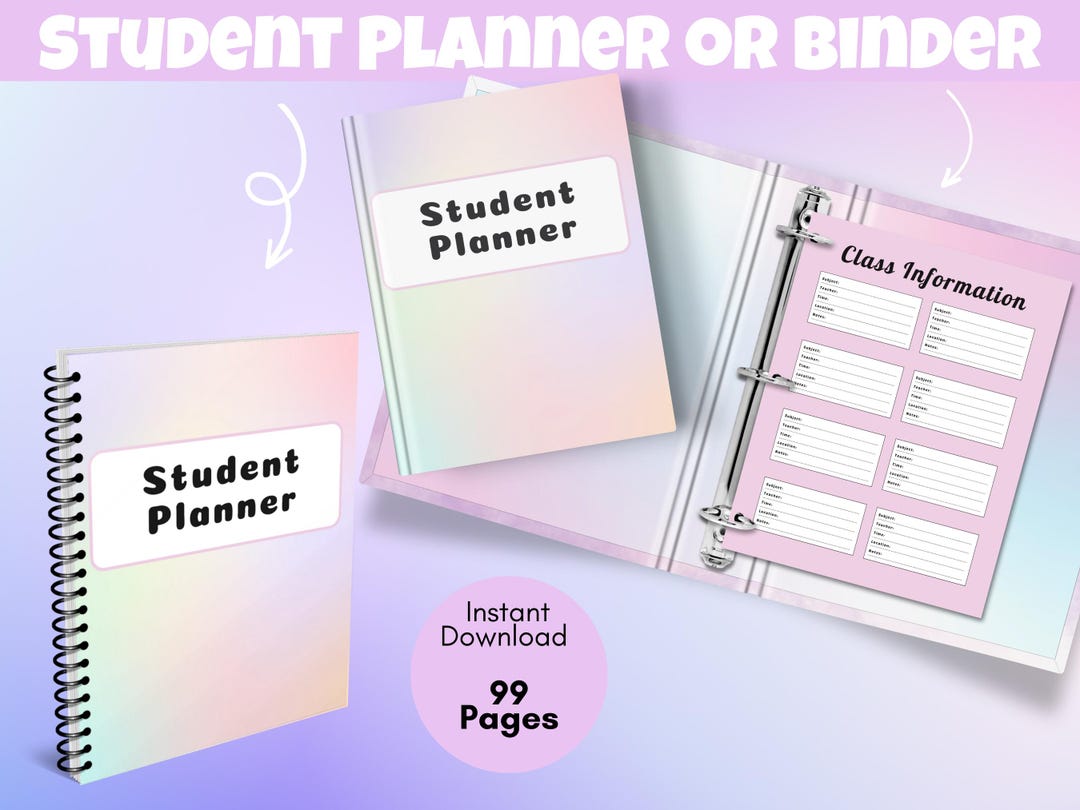 Printable Student Planner | 99 Page Academic Binder for Study ...