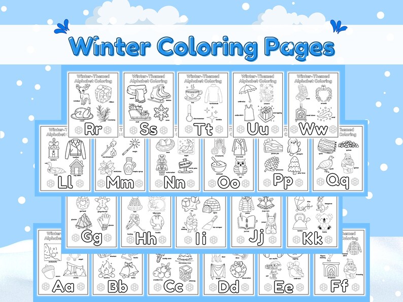 Winter Coloring Pages Bundle for Kids | Printable Winter Alphabet ...