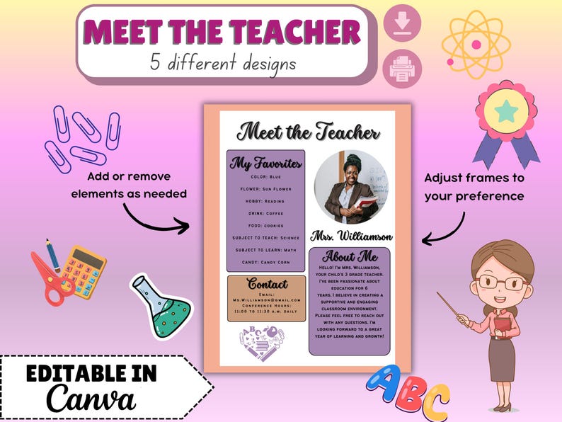 Meet the Teacher Editable Template | Printable Teacher Introduction ...