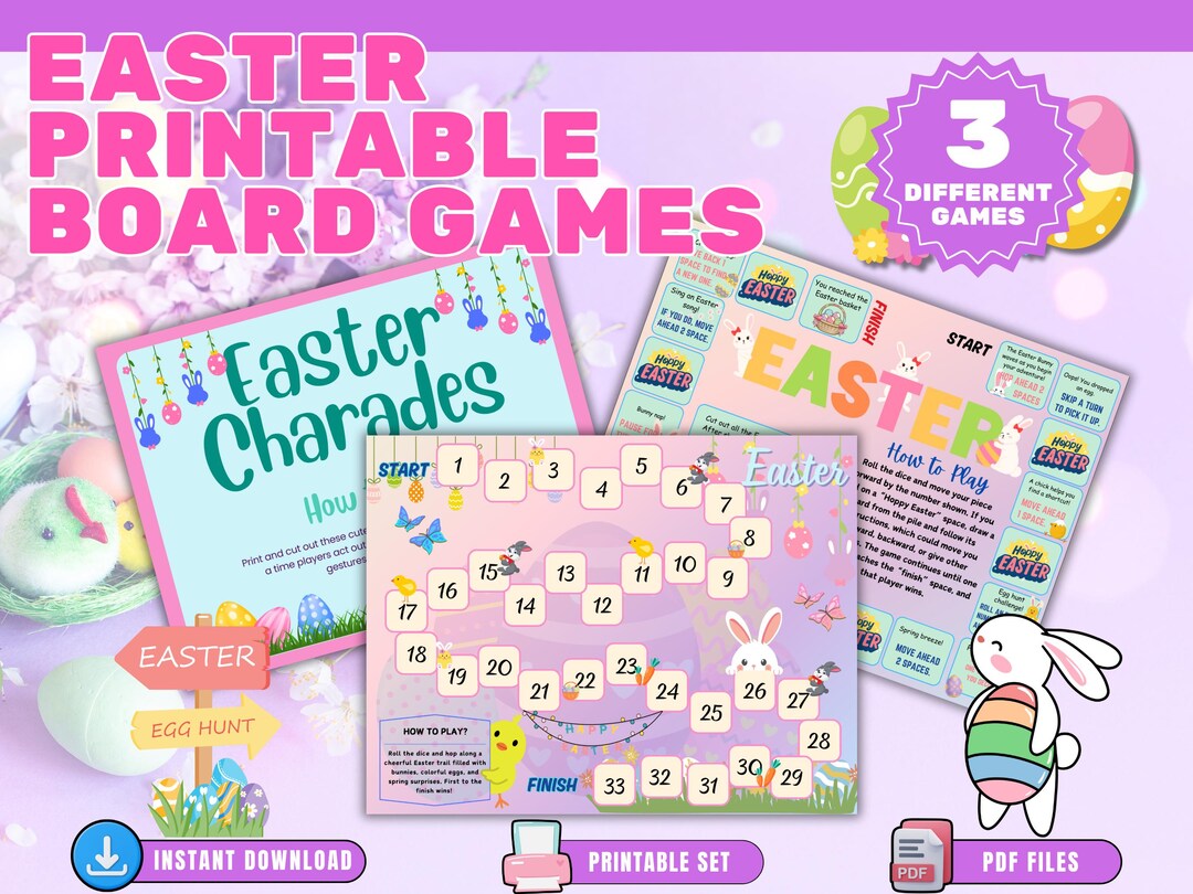 Easter Printable Board Games Set for Kids Parties Classroom Activities ...