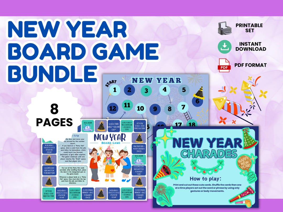 New Year Board Game Printable Bundle | Family Party Games | New Year ...