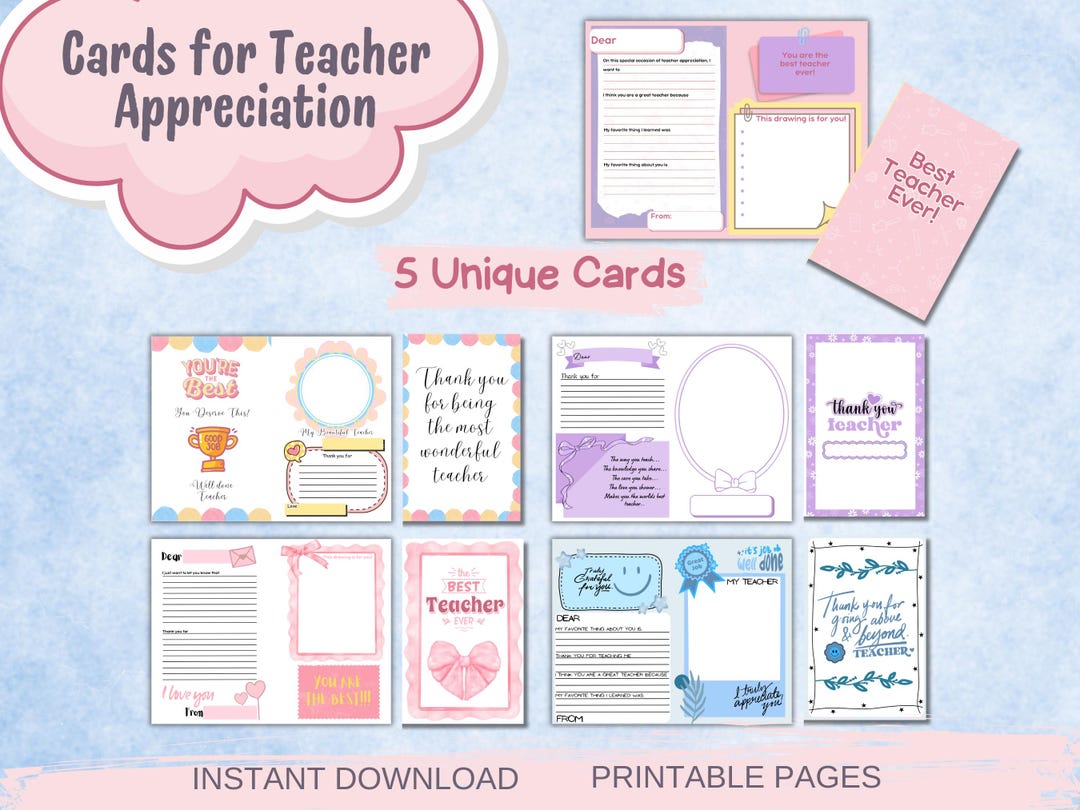Teacher Appreciation Printable Cards Bundle | Editable Fill-in Thank ...