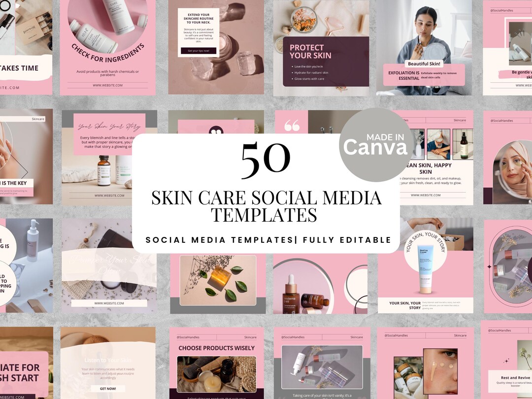 50 Skin Care Instagram Templates for Canva Editable Social Media Posts ...