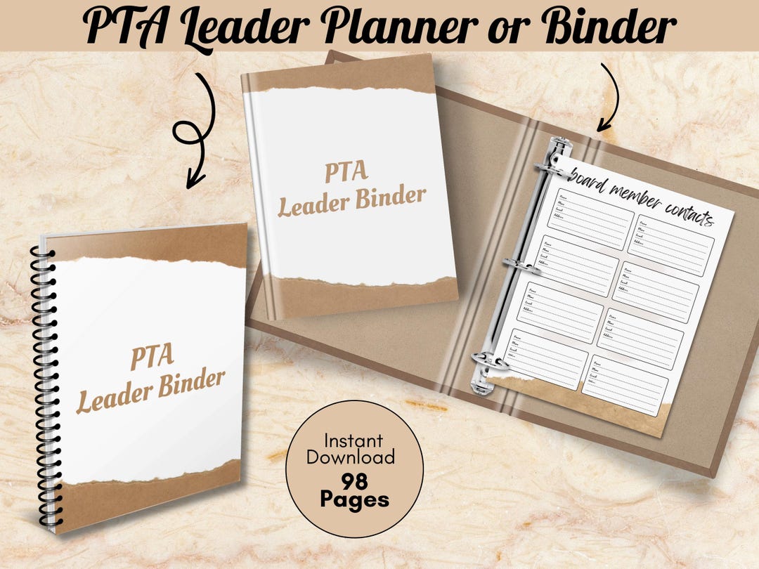 PTA Leader Planner Binder Printable | 98 Page PTA Organizer for School ...