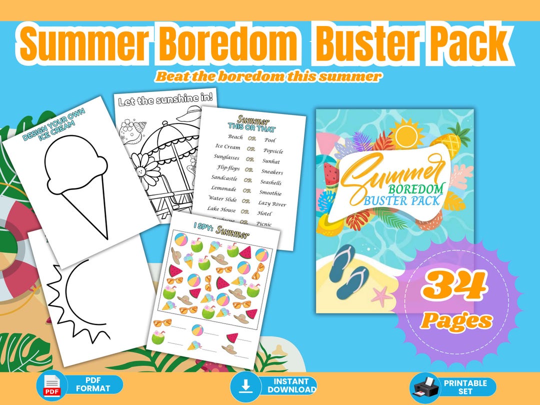 Summer Boredom Buster Pack Printable Activities for Kids – 34 Pages of ...