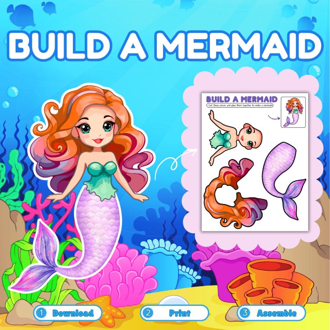 Build a Mermaid Printable Craft | Kids Cut and Assemble Activity ...