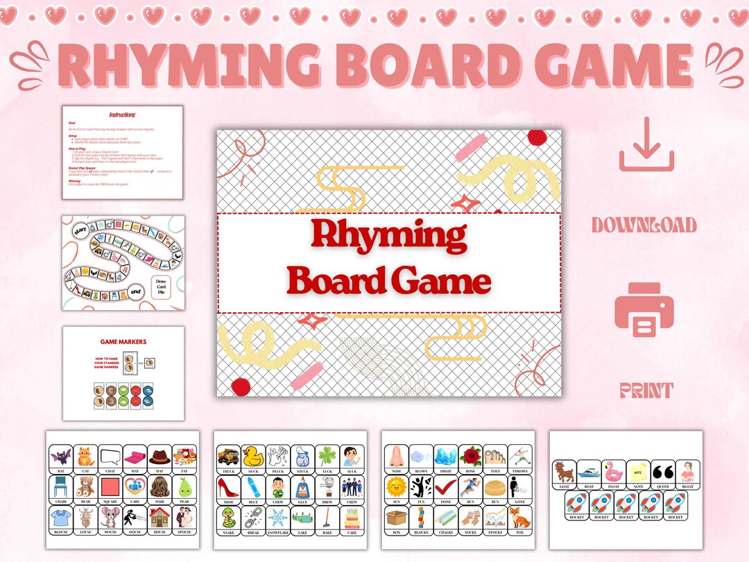 Rhyming Words Board Game Printable for Phonemic Awareness | Literacy ...