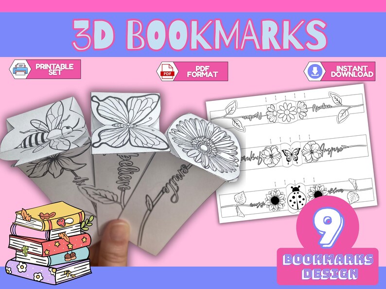Printable 3D Bookmarks for Kids and Teens | DIY Coloring Bookmarks ...
