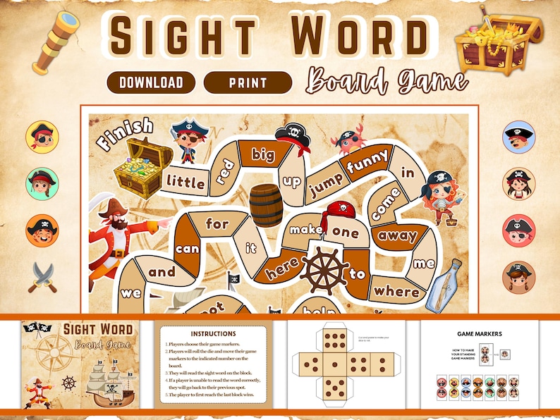 Printable Sight Word Board Game for Kids | Pirate Learning Game ...