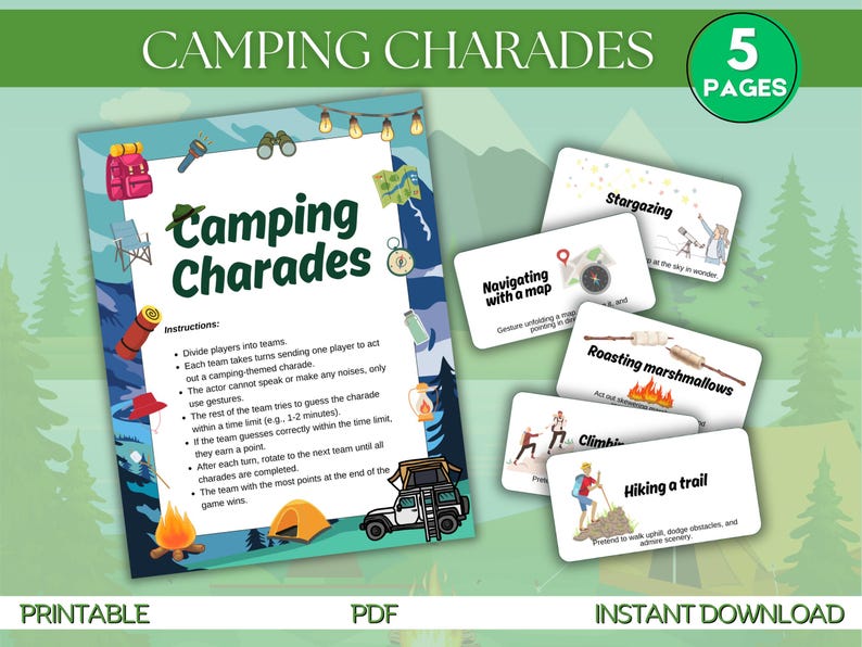 Camping Charades Printable Game for Kids and Families | Outdoor ...