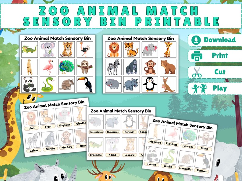 Zoo Animal Match Sensory Bin Printable | Preschool Matching Game PDF ...