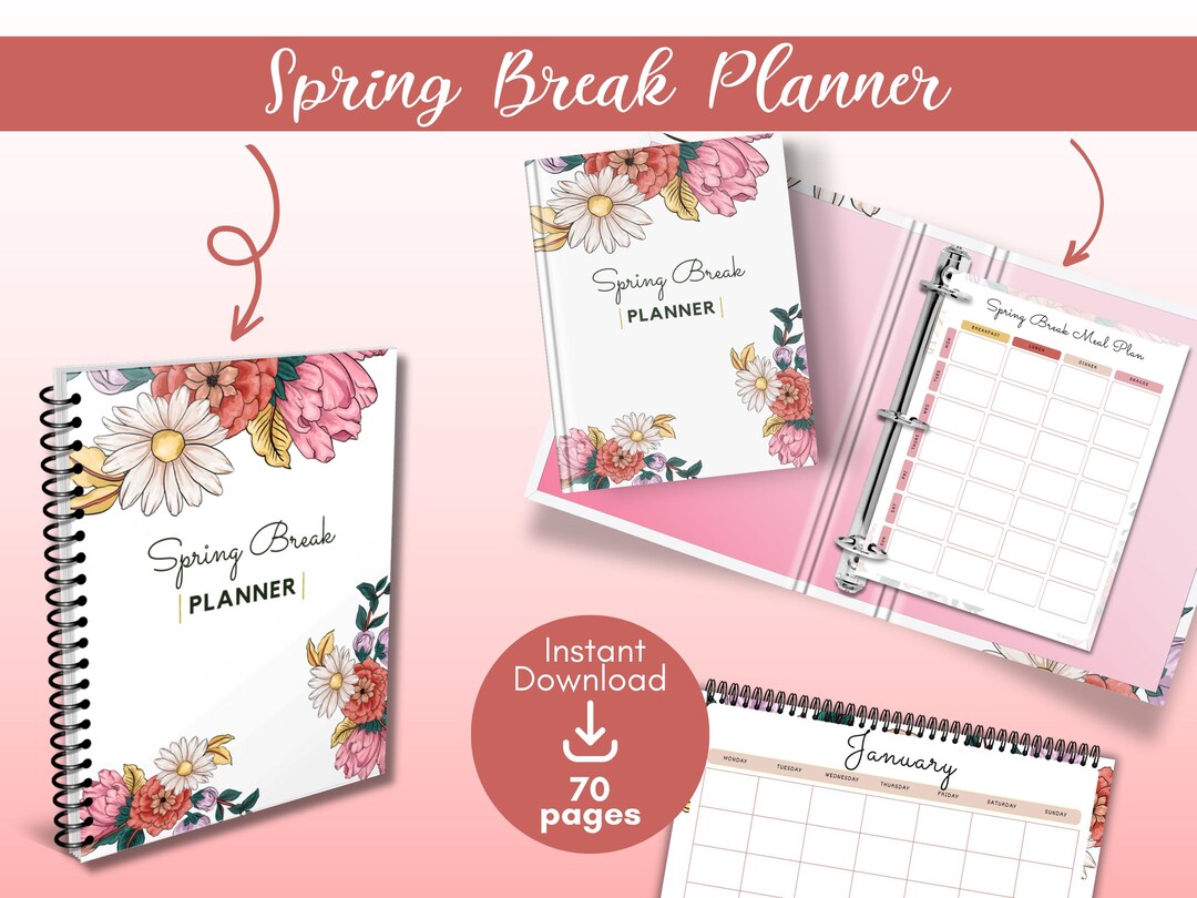 Spring Break Planner Printable Bundle | Digital Planner for Vacations ...