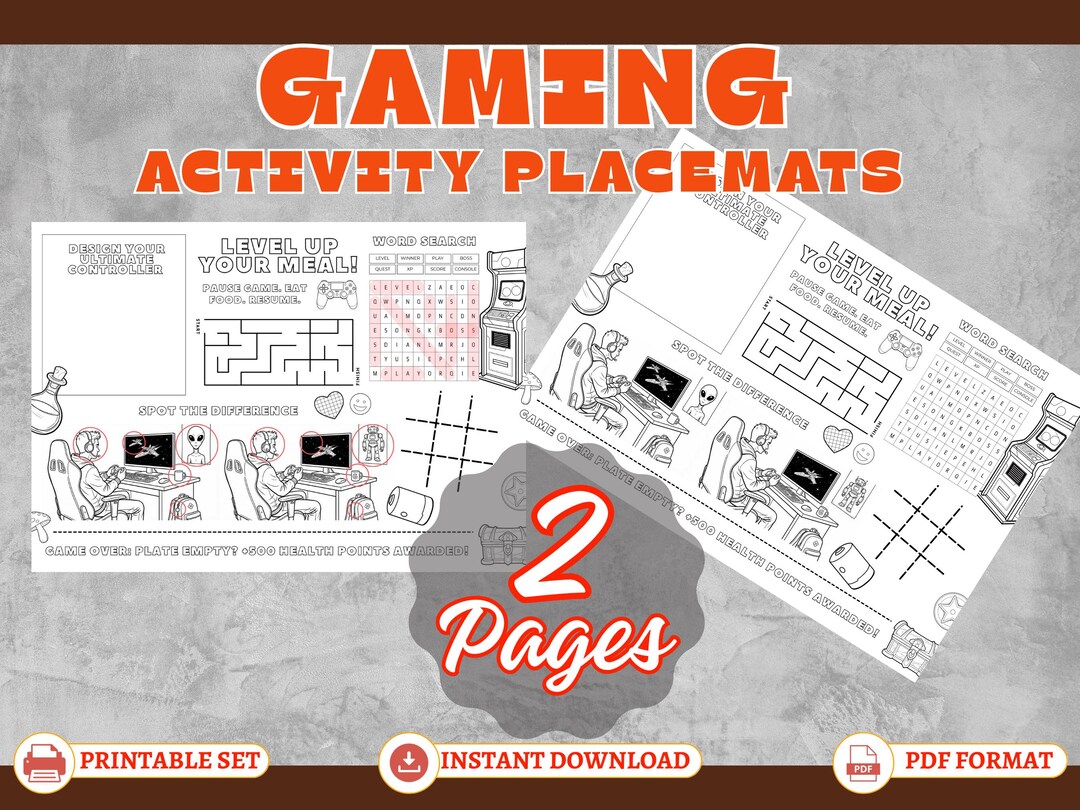 Gaming Activity Placemats Printable for Kids Gamer Table Activities ...