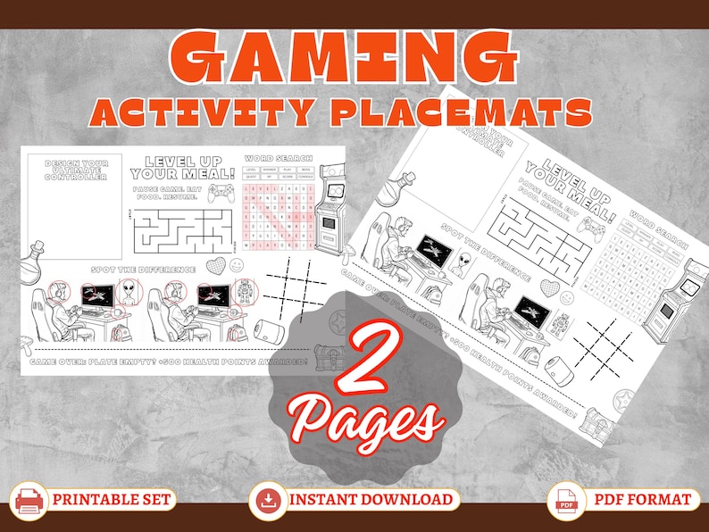 Gaming Activity Placemats Printable for Kids Gamer Table Activities ...