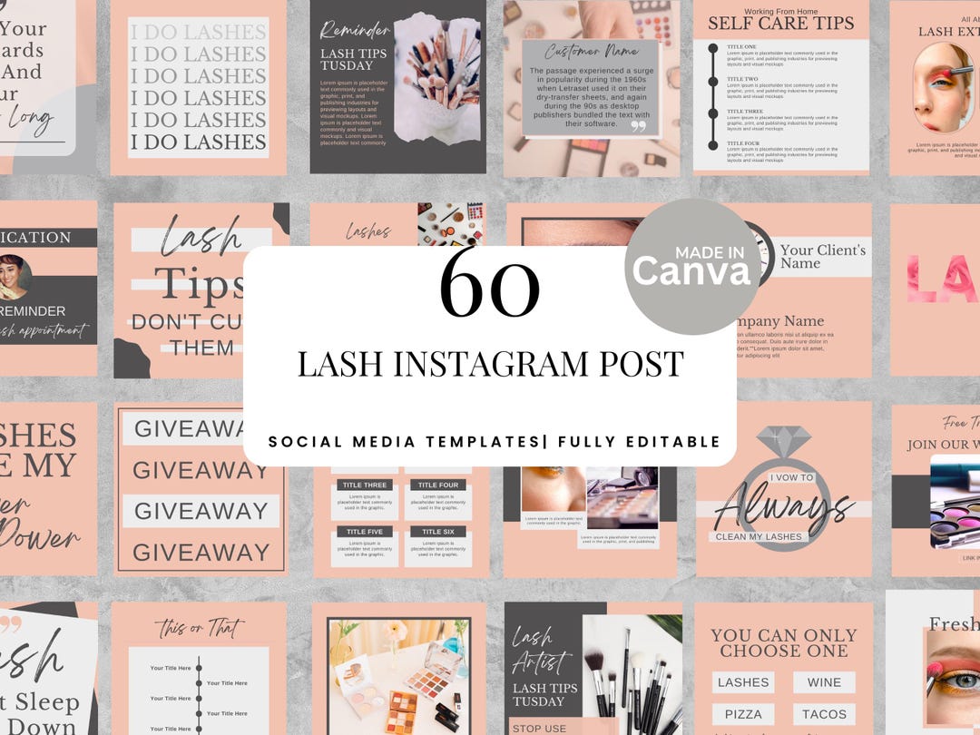 60 Lash Instagram Post Templates for Lash Artists Editable Social Media ...