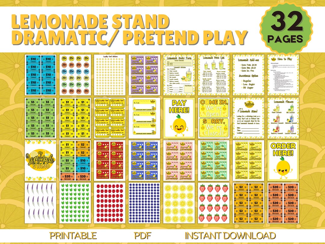 Lemonade Stand Pretend Play Printable Set | Kids Dramatic Play Shop ...