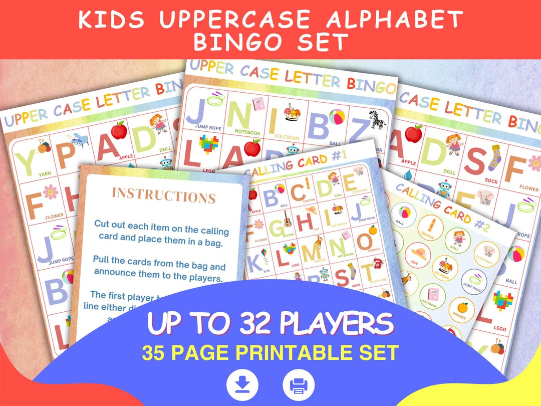 Kids Uppercase Alphabet Bingo Game Set Printable | Educational Letter ...