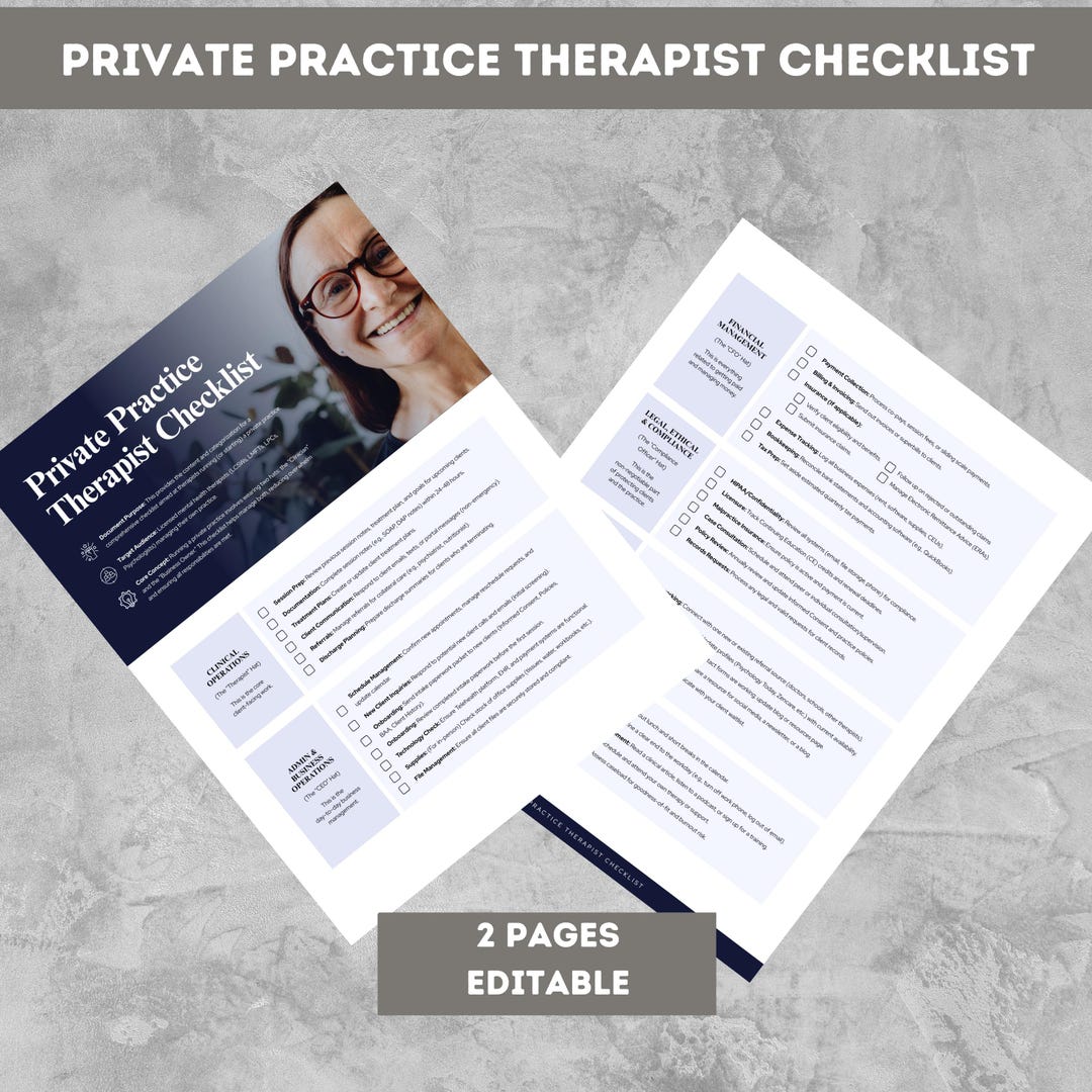Private Practice Therapist Checklist Editable PDF Mental Health ...