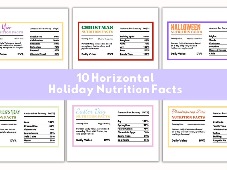 Holiday Nutrition Facts Printable Bundle | Funny Holiday Labels ...
