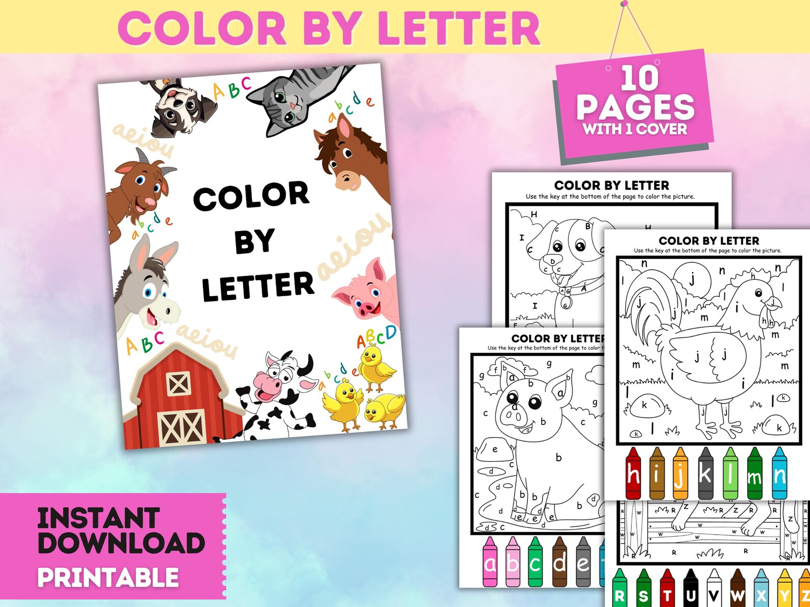Color by Letter Farm Animals Printable | Kids Educational Coloring ...