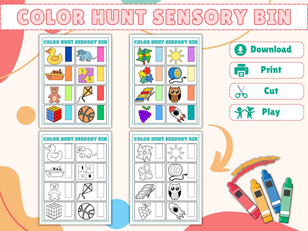 Color Hunt Sensory Bin Printable Activity | Preschool Matching Game PDF ...