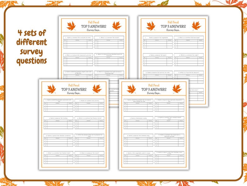 Fall Family Feud Printable Game for Autumn Parties | Fun Thanksgiving ...