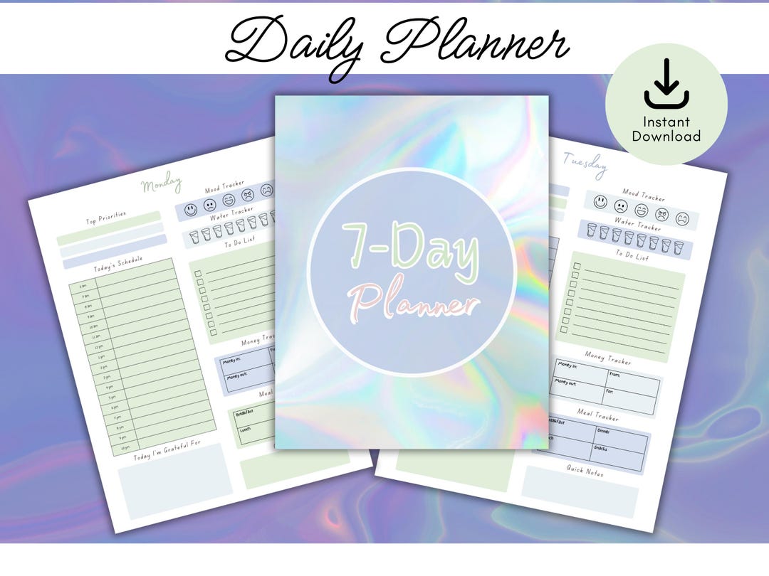 7-day Daily Planner Printable | Weekly Productivity Organizer | Instant ...