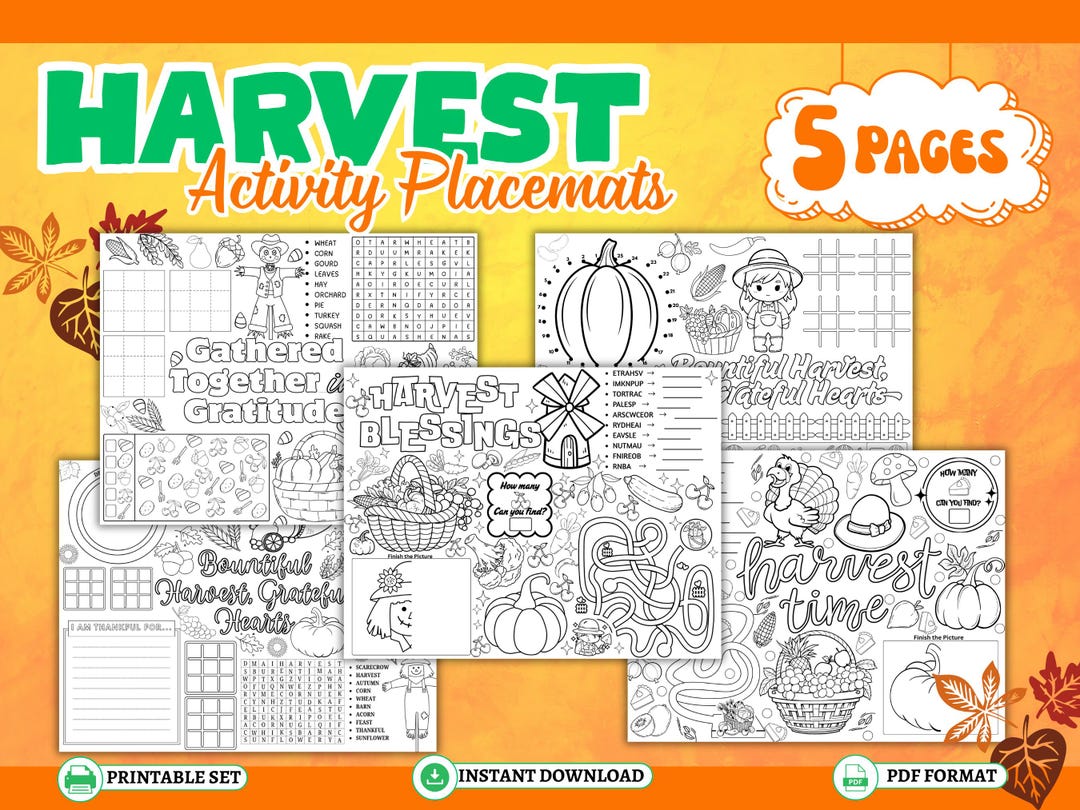 Harvest Activity Placemats for Kids | Thanksgiving Coloring Pages ...