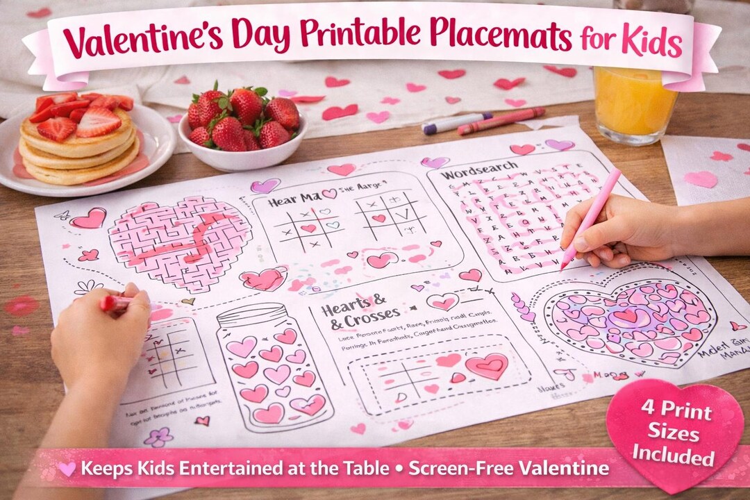 Valentines Day Printable Placemats for Kids Fun Educational Activities ...