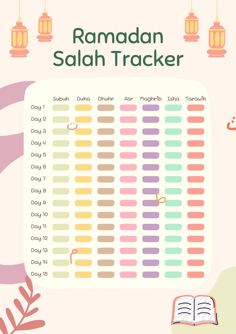 Ramadan Salah Tracker: Islamic Prayer Chart (PDF) - Etsy