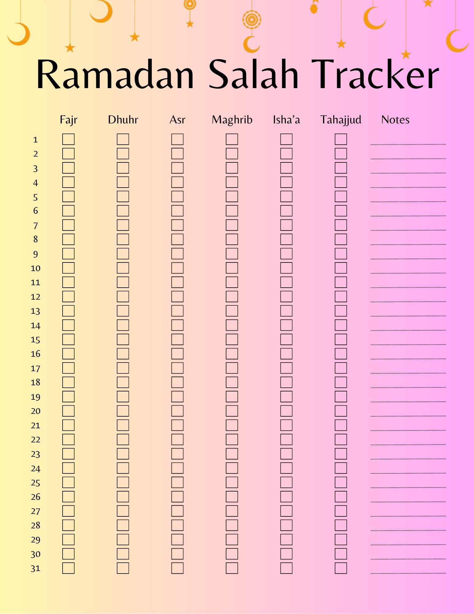 Ramadan Salah Tracker: Islamic Prayer Chart (PDF) - Etsy