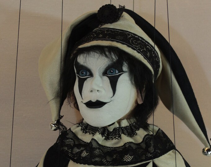 Marionette Black and White Harlequin Puppet Ooak Artdoll Marioneta ...