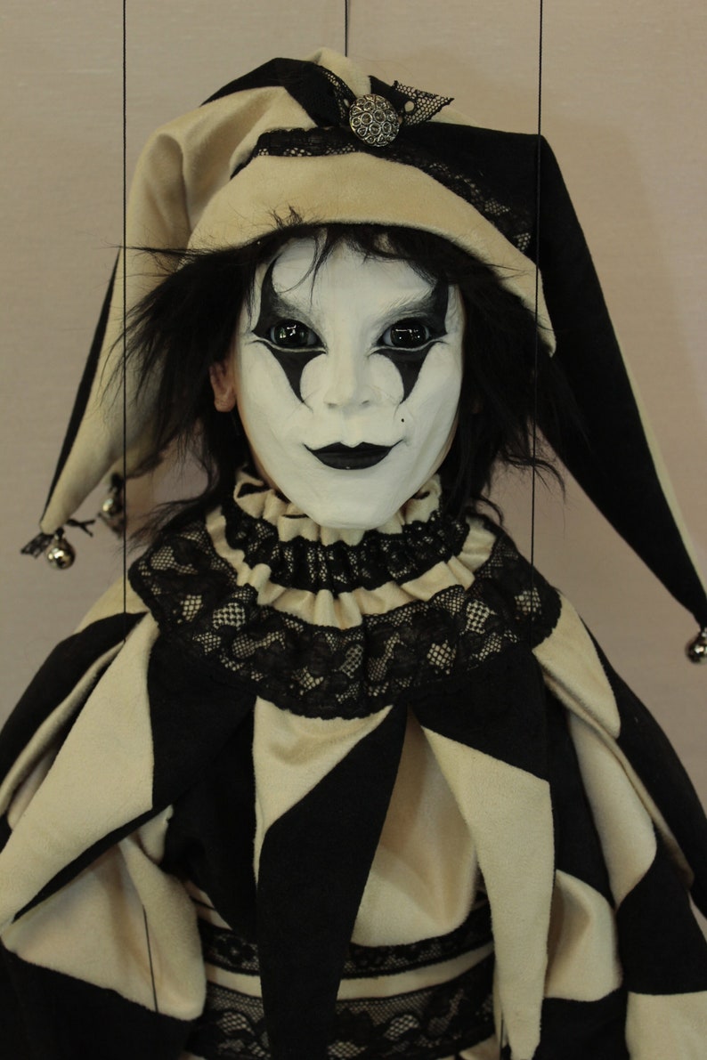 Marionette Black and White Harlequin Puppet Ooak Artdoll - Etsy