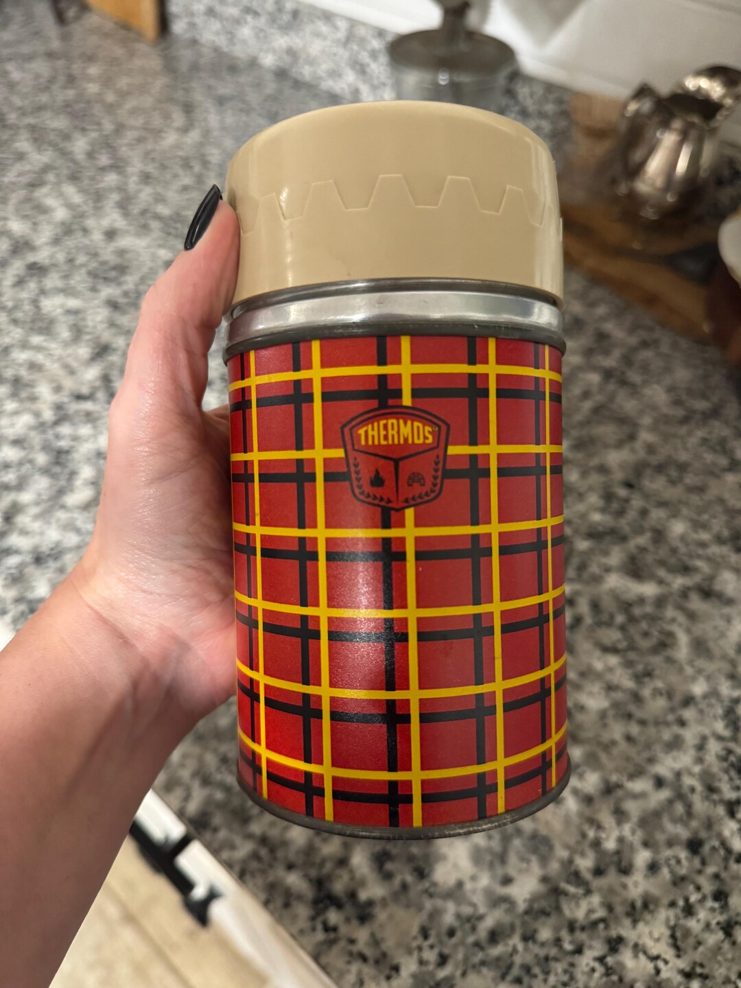 Vintage Thermos Plaid Red Yellow Black - Etsy