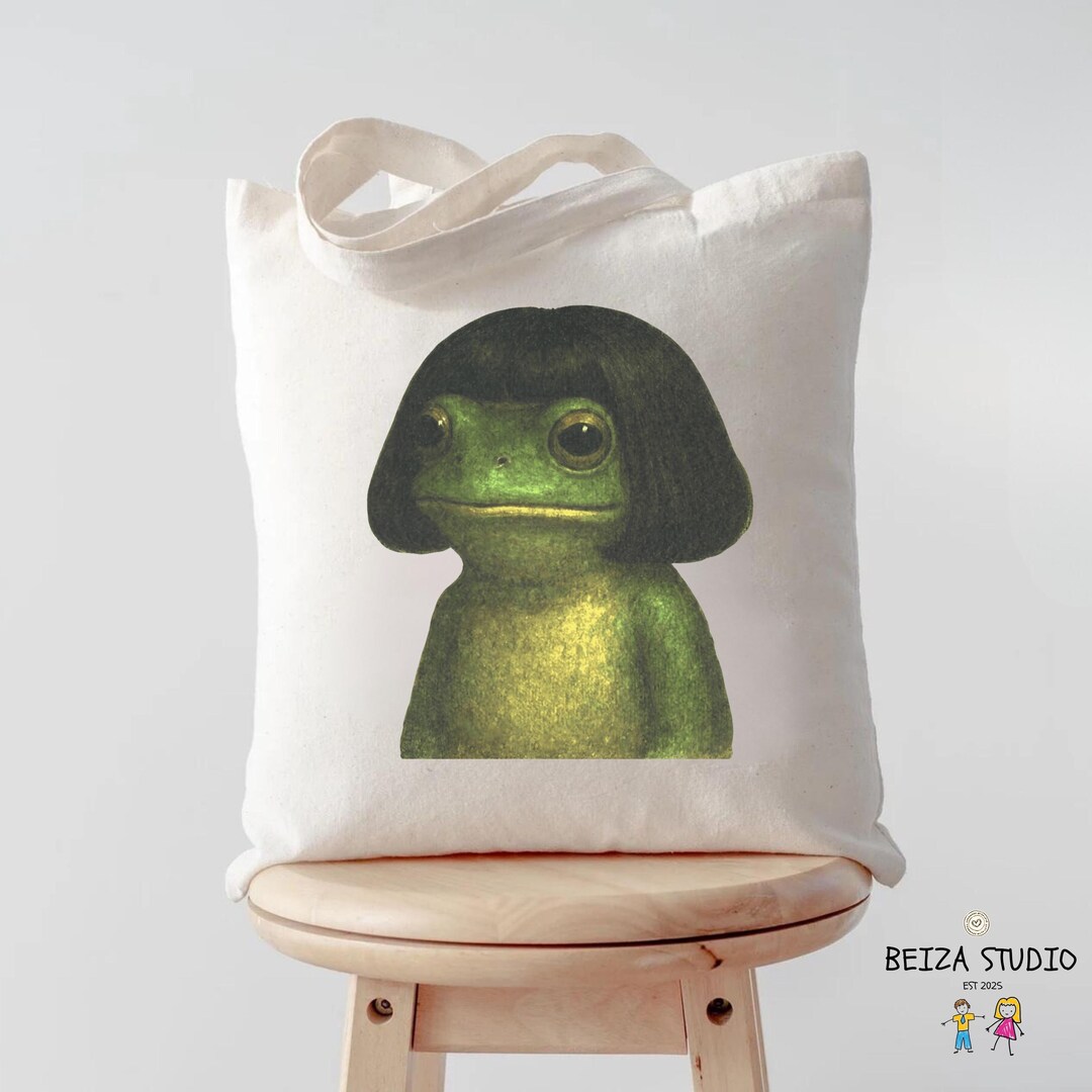 Frog With Bob Haircut Meme Tote Bag, Funny Frog Art Bag, Quirky Animal ...
