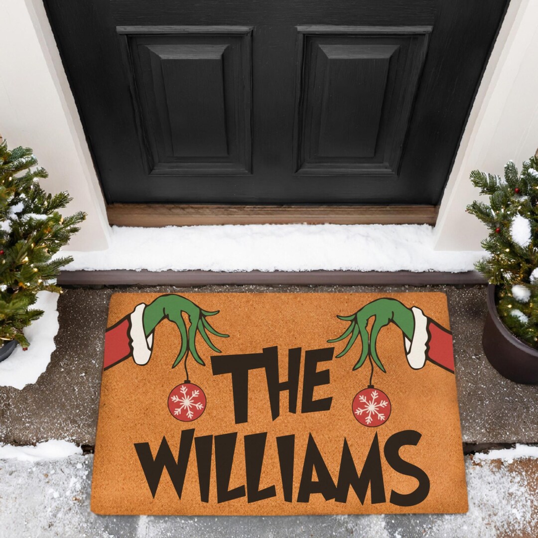Custom Grinch Doormat, Grinch Decor, Holiday Doormat, Front Door Mat ...