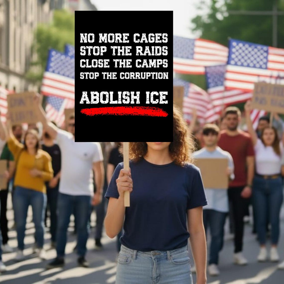 Anti Trump Protest Sign: Stop the Raids, Abolish ICE, No Kings ...