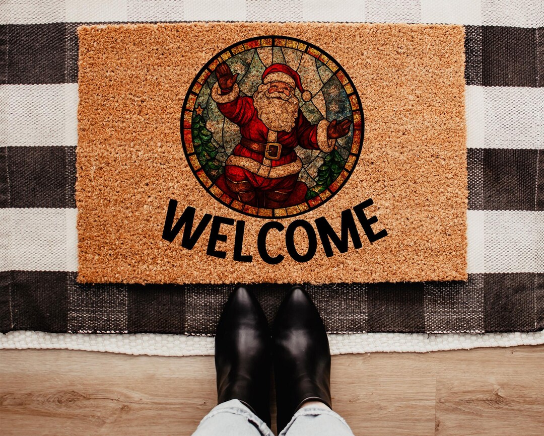 Stained Glass Santa Doormat, Christmas Welcome Mat, Holiday Front Door ...
