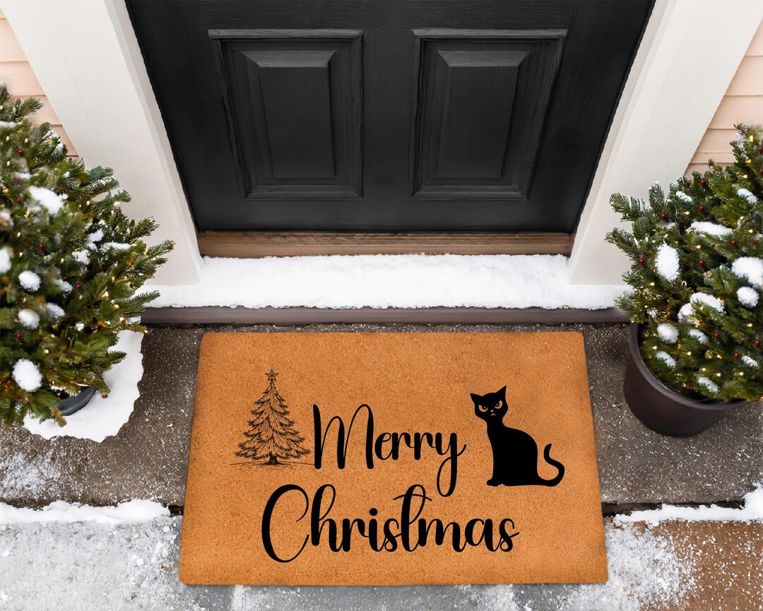 Merry Christmas Cat Doormat,christmas Snow Coir Door Mat,front Door Mat ...