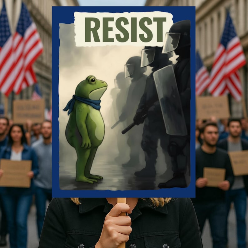 Portland Frog Anti-ice Protest Sign, Anti-trump, No Kings in America ...