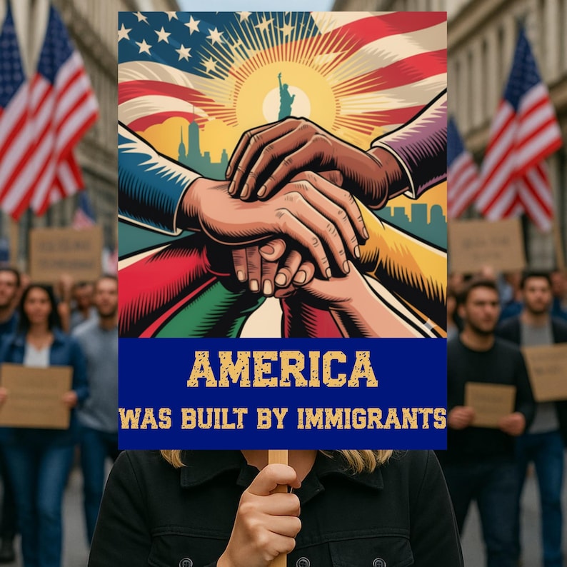 America Was Built by Immigrants Protest Sign, Anti-trump Resistance ...